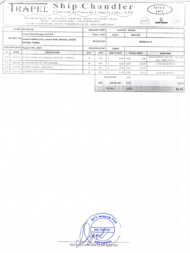 CABIN INVOICE - SANTOS | PDF
