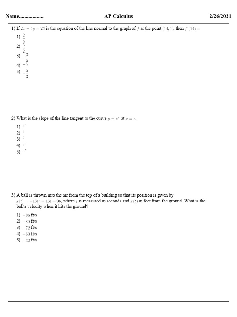 AP Calculus AB Question Bank | PDF | Mathematical Physics ...