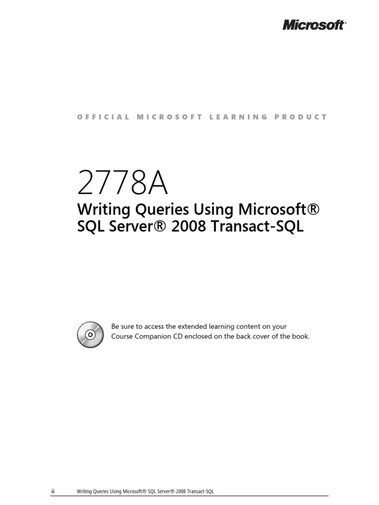 2778a En Writing Queries Using Ms Sql Server Trans Sql Trainermanual Pdf Microsoft Sql 