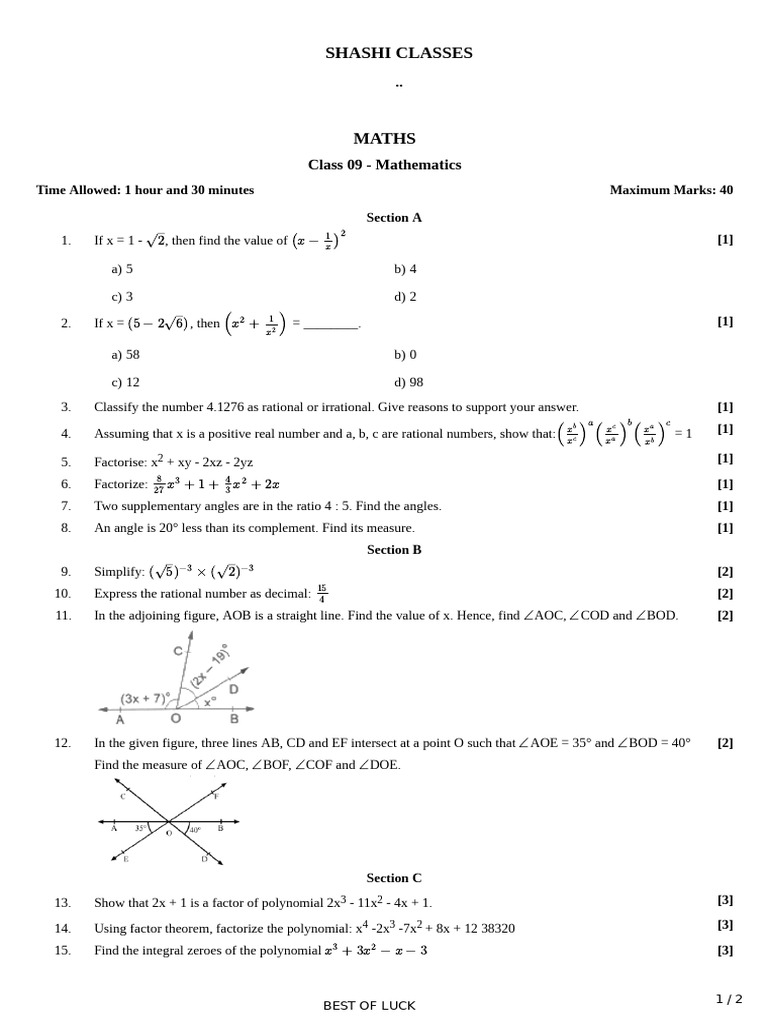 MATHS CLASS 9 | Download Free PDF | Numbers | Rational Number