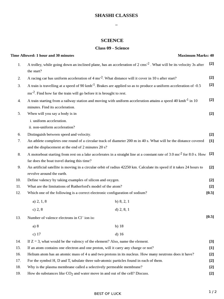 Science Class 9 | PDF | Cell (Biology) | Atoms