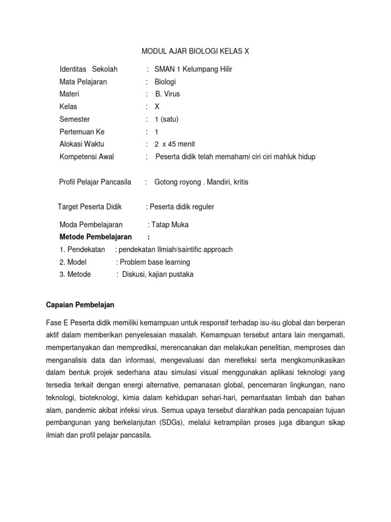 Modul Ajar Virus | PDF