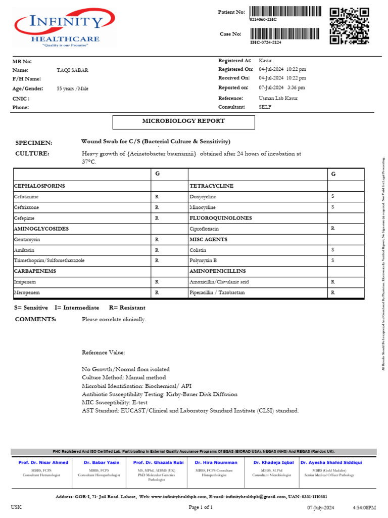MR Taqi Sabar Pus Culture Report | PDF | Microbiology | Antibiotics