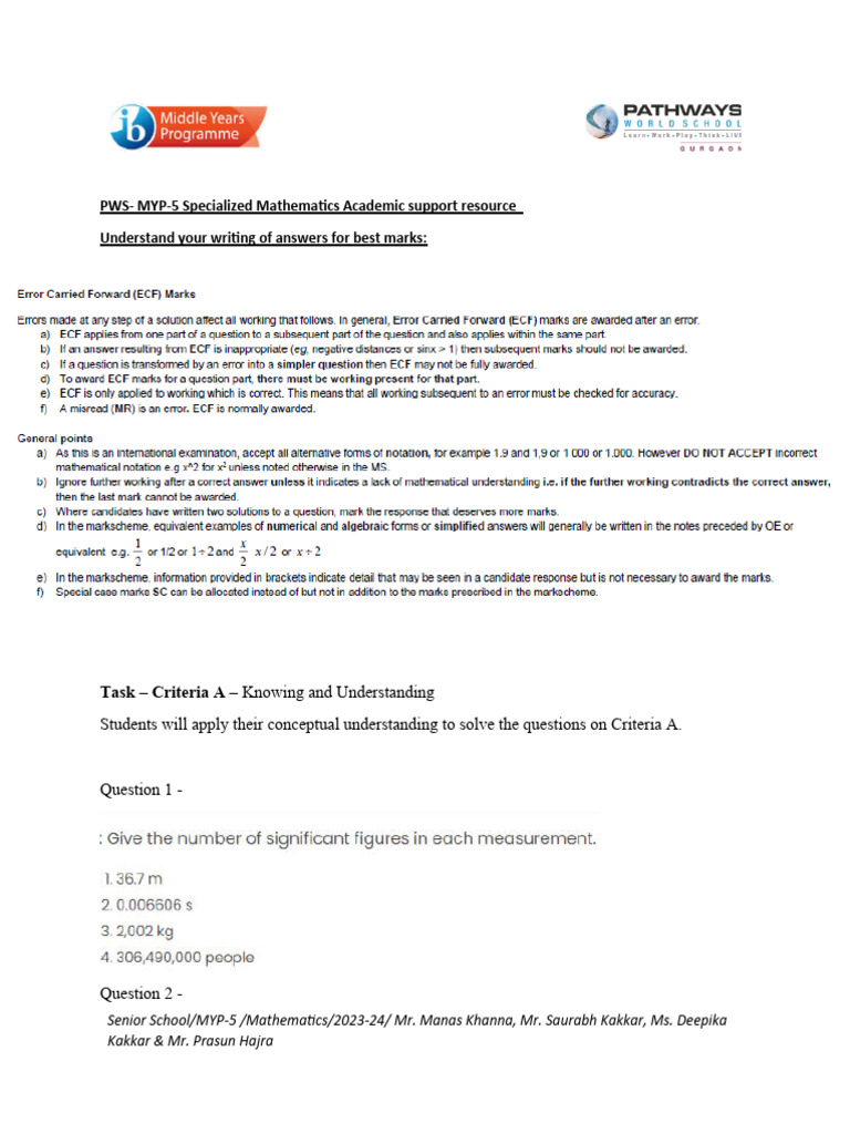 MYP-5 Specialized Math Support Guide | PDF | Language Arts & Discipline