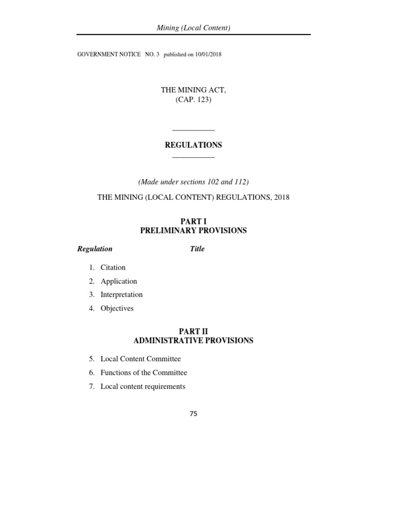 Sw-1692115583-Mining (Local Contents) Regulations 2018 | PDF ...