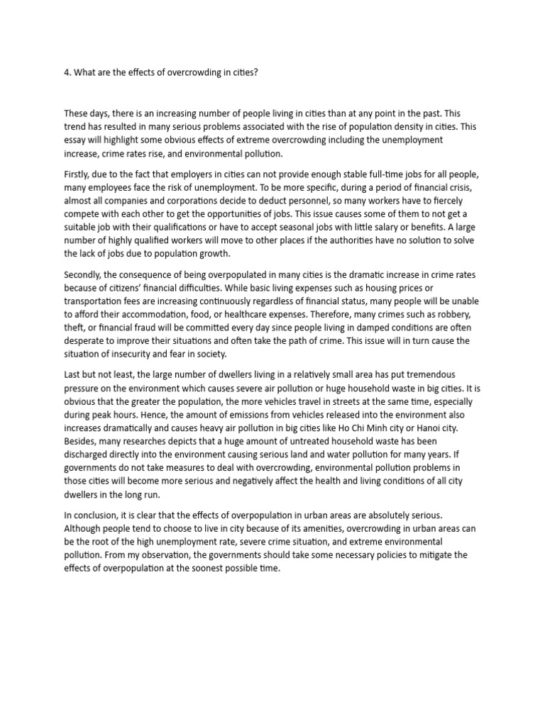 Assignment 3 - What Are The Effects of Overcrowding in Cities | PDF ...