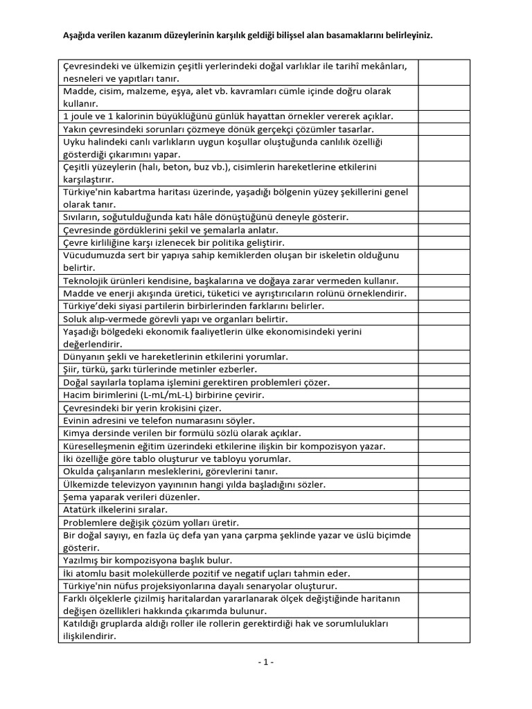 Bilişsel Hedef Düzeyleri Etkinliği | PDF