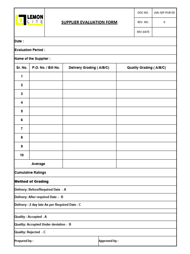 Supplier Evaluation Form | PDF