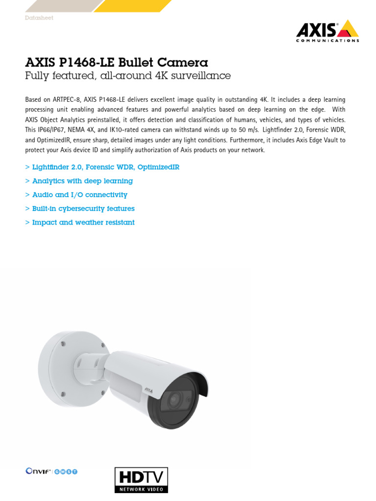 Datasheet Axis p1468 Le Bullet Camera en US 443332 | PDF | Camera | Video