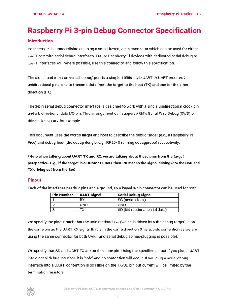 Raspberry Pi 3-Pin Debug Connector Spec | PDF | Electrical Components ...