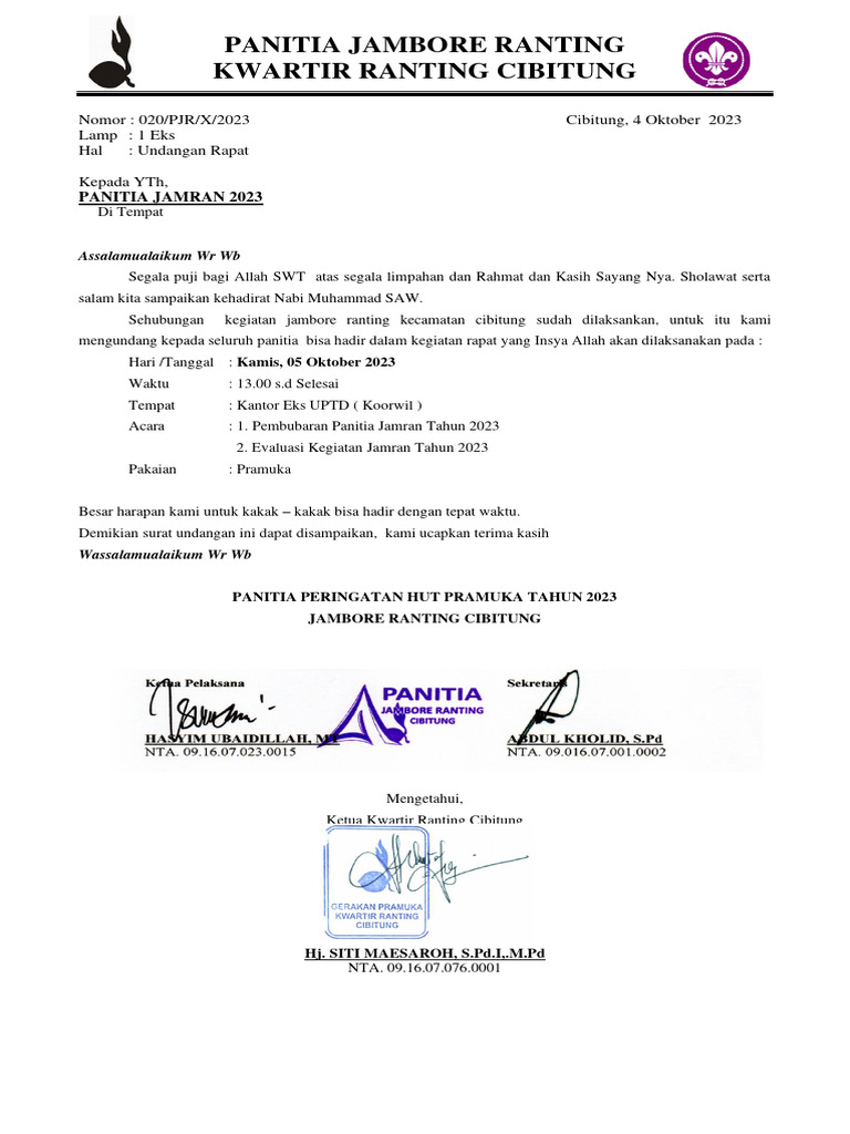 Undangan Panitia Jambore Ranting 2023 | PDF | Perjalanan