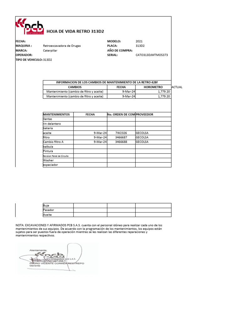 Hoja de Vida Retro 313D2 | PDF | Tecnología de vehículos | Coche