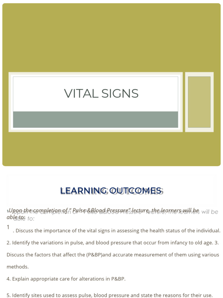 Vital Signs Lecture PDF | PDF | Blood Pressure | Hypertension