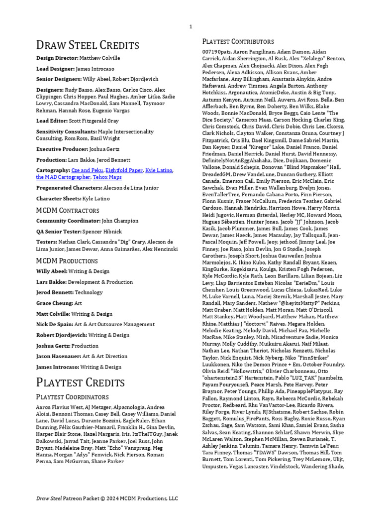 Draw Steel Credits | PDF
