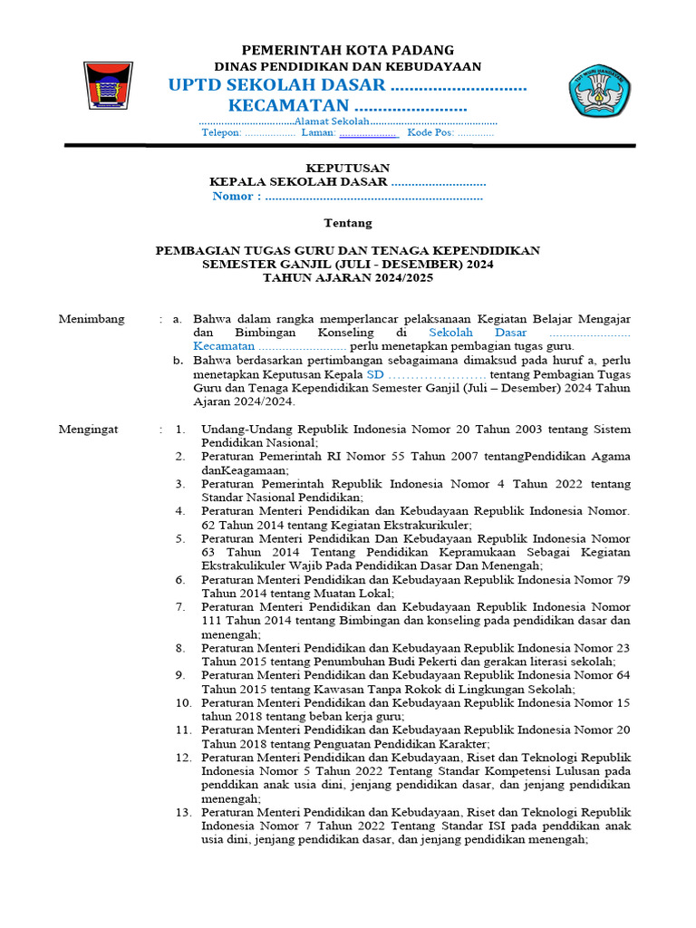 Pedoman SK PBM 2024 - 2025 SD Ganjil | PDF