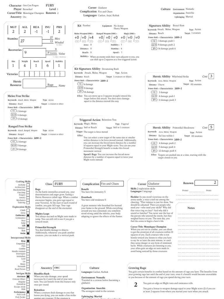 Orc Gladiator Character Abilities Guide | PDF