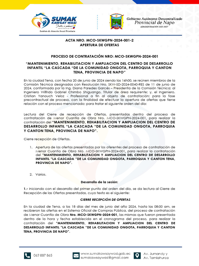 ACTA 2 APERTURA DE OFERTA-MCO-SKWGPM-2024-001-signed | PDF