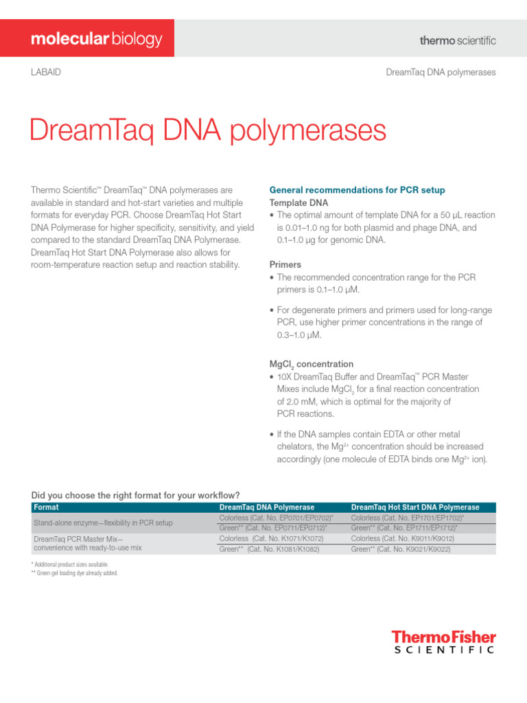Dreamtaq Dna Polymerases Labaid | PDF | Polymerase Chain Reaction ...