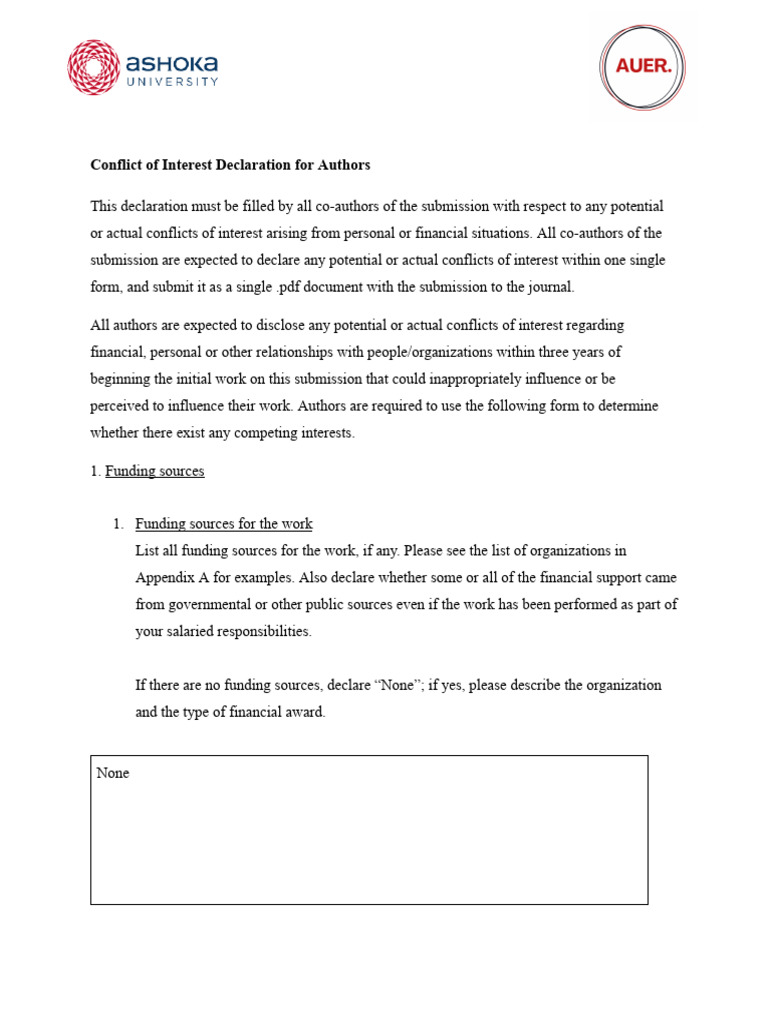 Author Conflict of Interest Declaration Form | PDF | Conflict Of ...