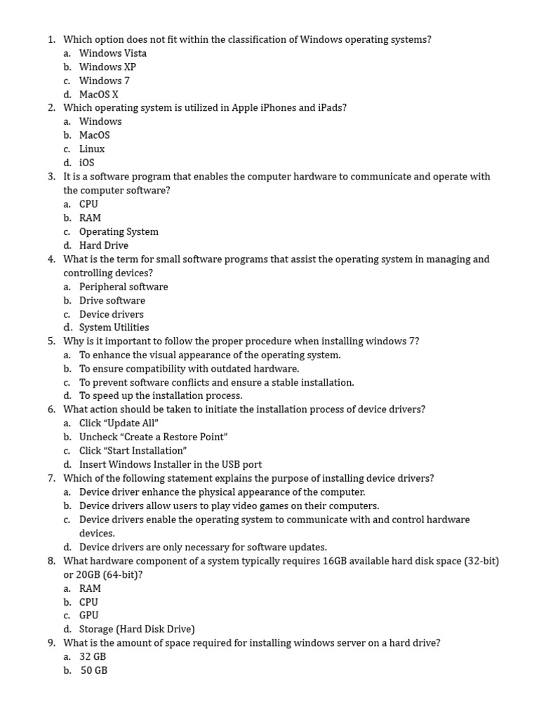 Review Questions | PDF | Operating System | Installation (Computer Programs)