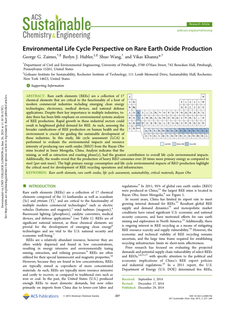 Zaimes Et Al 2015 Environmental Life Cycle Perspective On Rare Earth ...