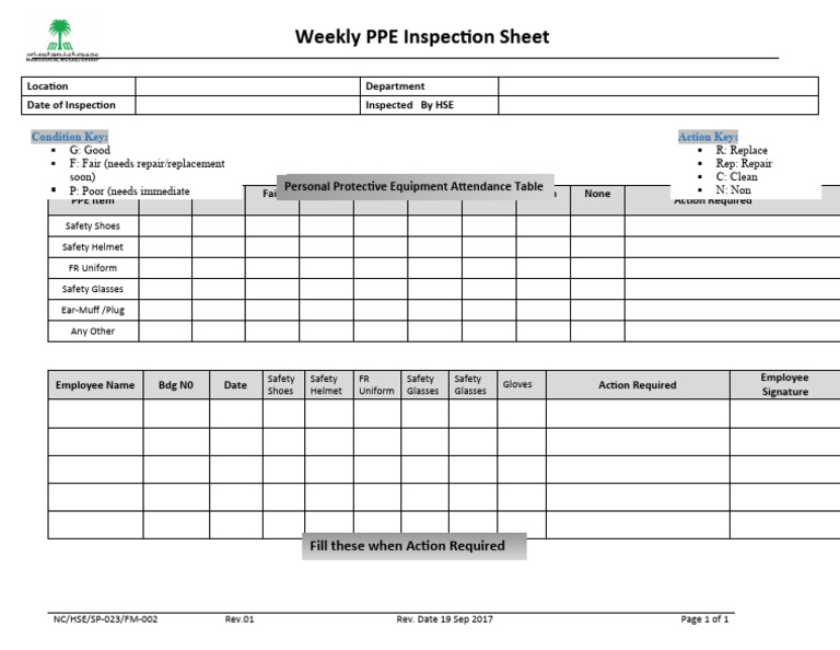 Weekly PPE Inspection Checklist | PDF | Personal Protective Equipment ...