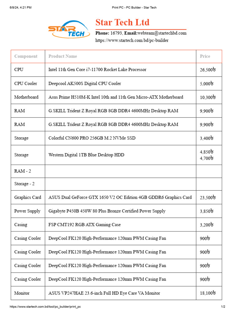 Custom PC Build Components List | PDF | Personal Computers | Computer Engineering