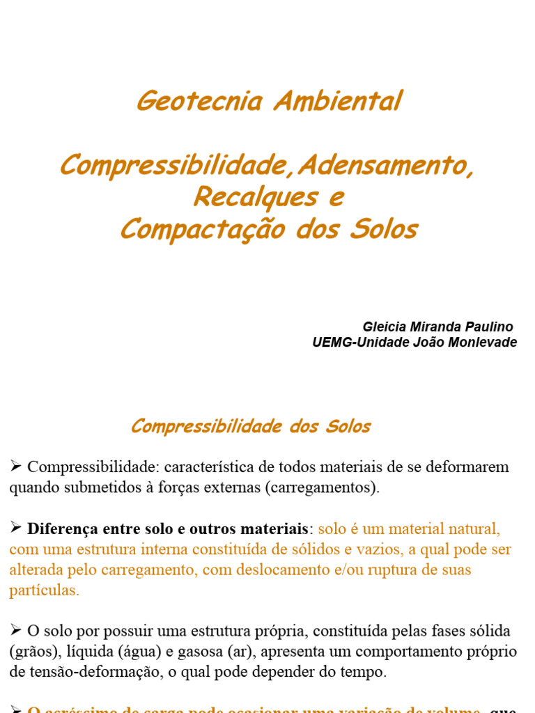 Compressibilidade e Adensamento de Solos | PDF | Solo | Umidade