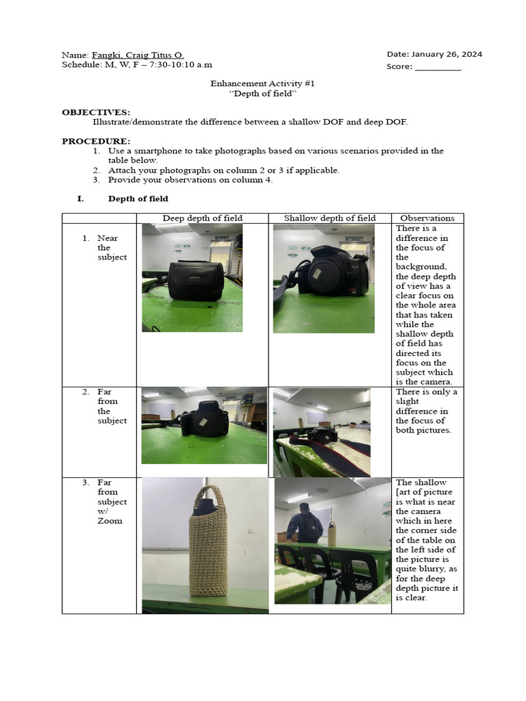 Photography DOF Exercise Guide | PDF | Imaging | Vision