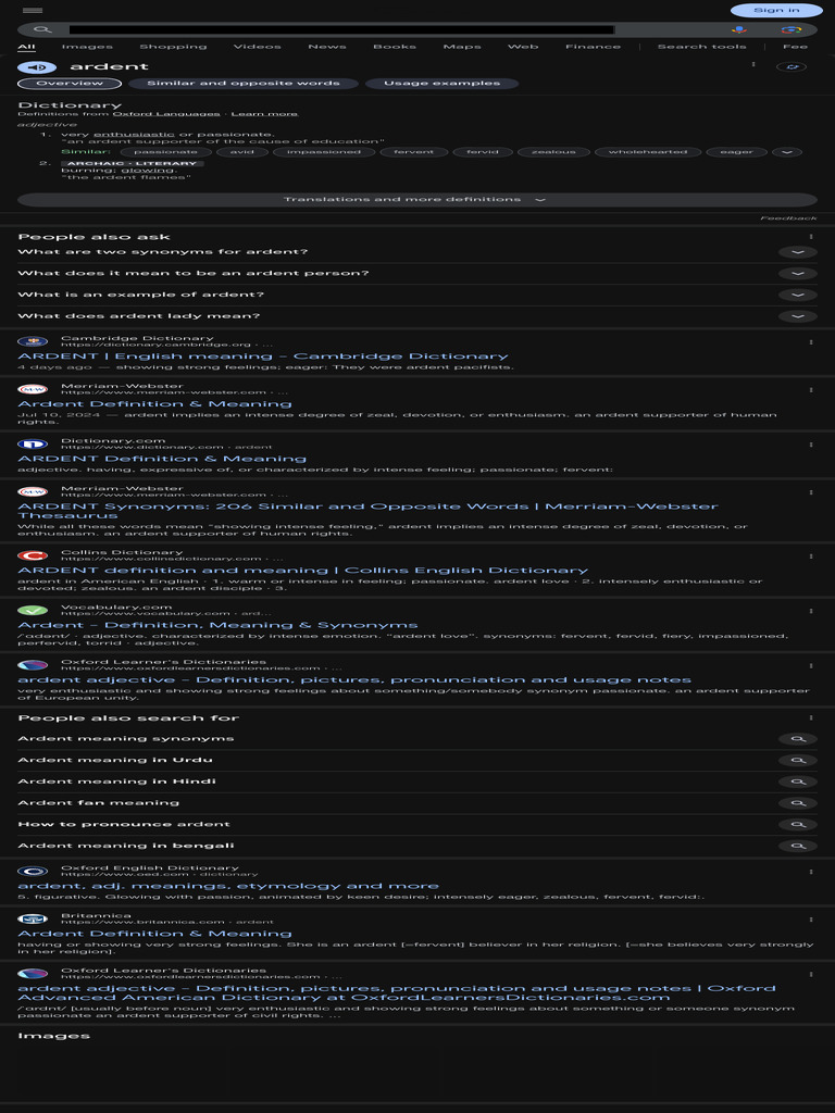 Definition and Synonyms of Ardent | PDF | Dictionary | Adjective
