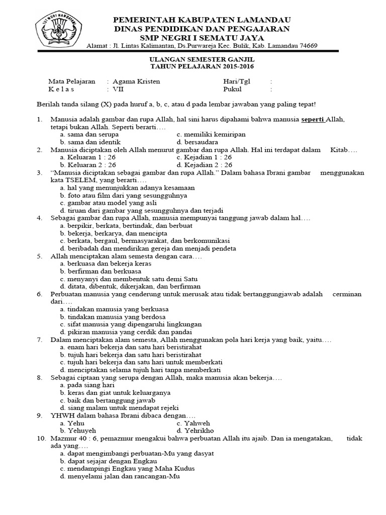 Soal SMT 1 SMP Bu Titus | PDF