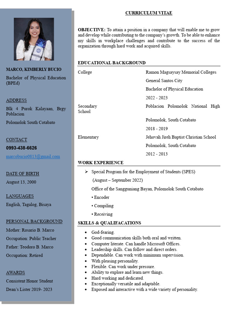 UPDATED CV_MARCO, KIMBERLY | Download Free PDF | Learning | Human Communication