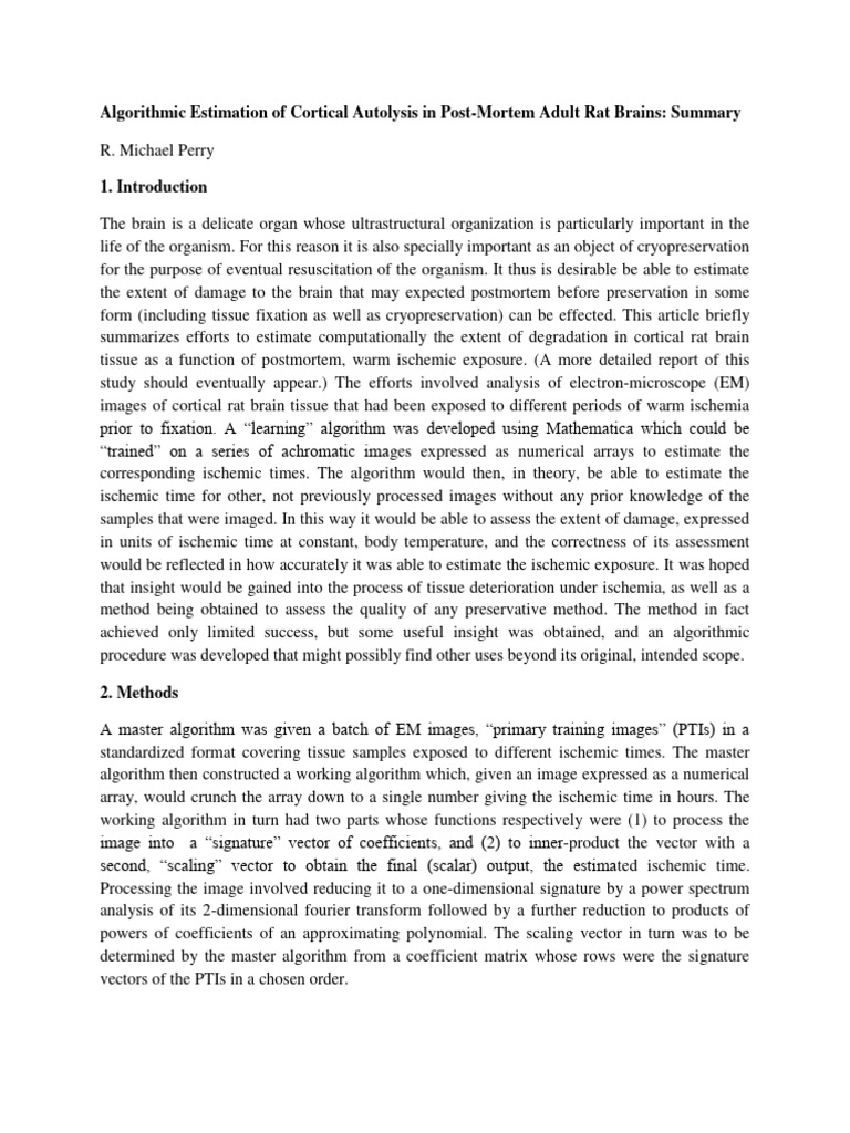 Algorithmic Estimation Of Cortical Autolysis In Post Mortem Adult Rat Brains Pdf Matrix 