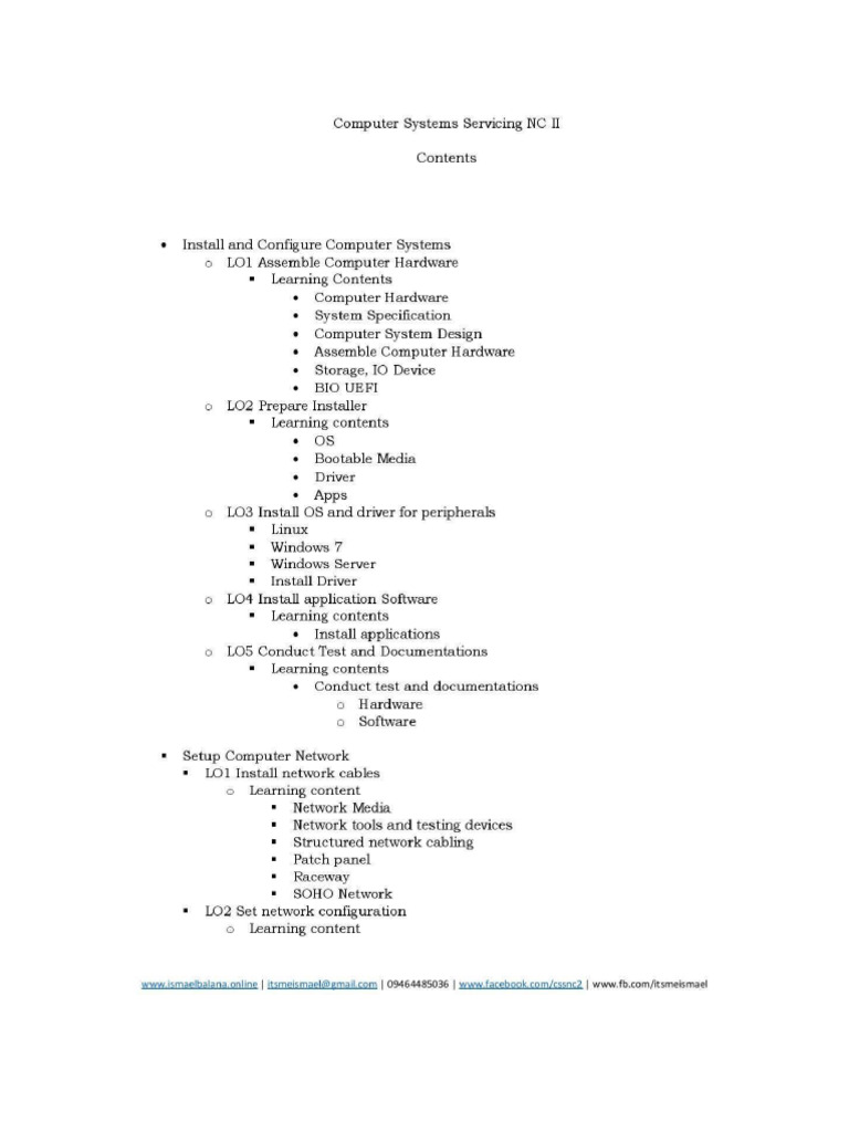 CSS NC II Contents | PDF CSS NC II Contents | PDF