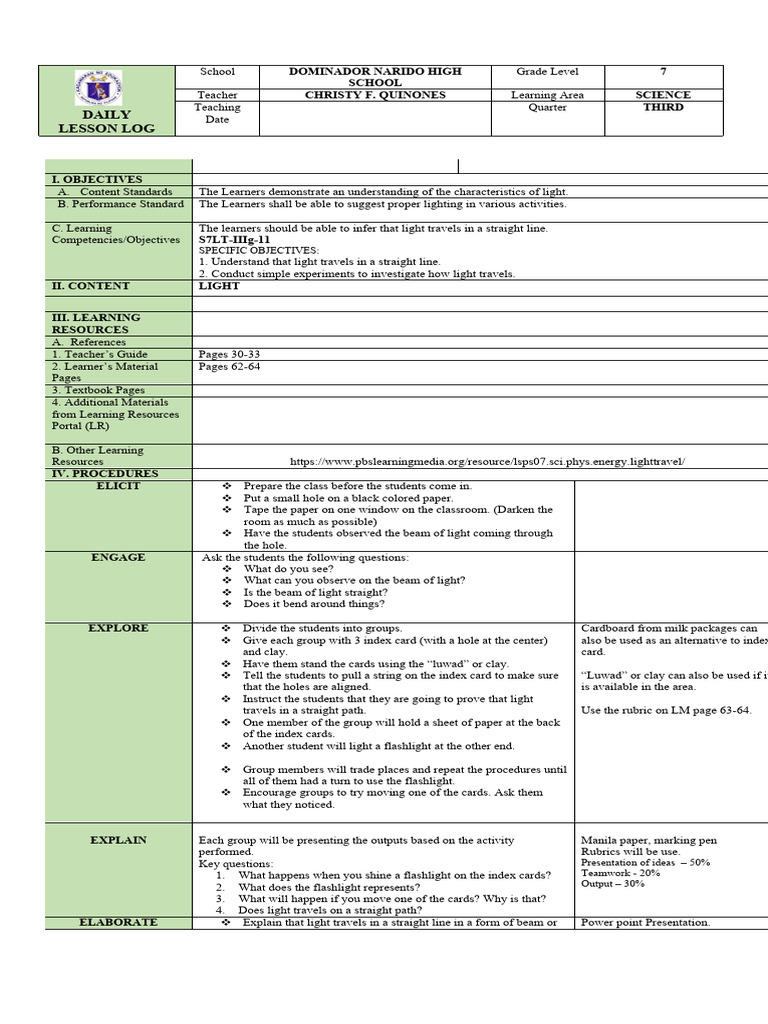 dll_grade7_third light | PDF | Learning | Teachers