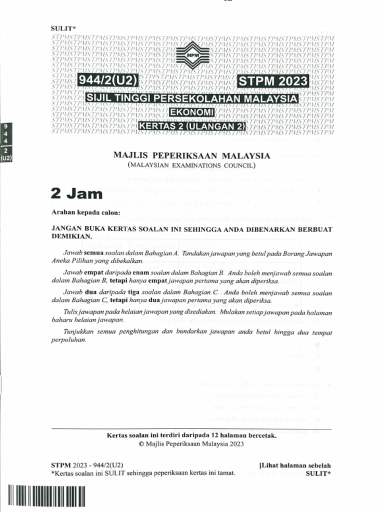 STPM 2023 (U2) - Ekonomi 2 | PDF