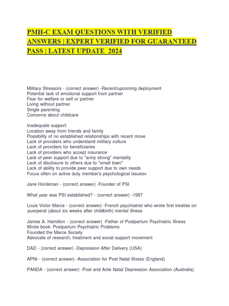 PMH-C Exam Questions With Verified Answers - Expert Verified For ...