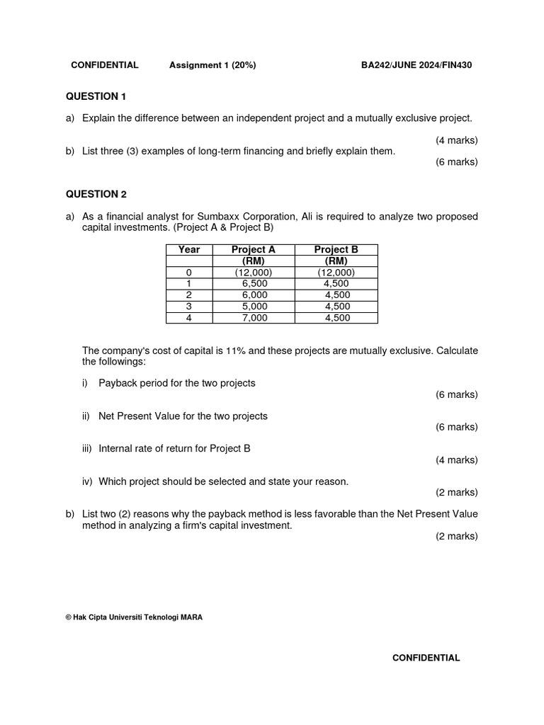 Assignment 1 (20%) JUN24 PJJ | PDF | Bonds (Finance) | Preferred Stock