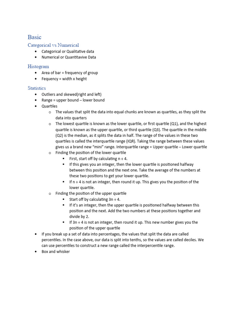 Head First Statistics Bullet Points | PDF | Quartile | Variance