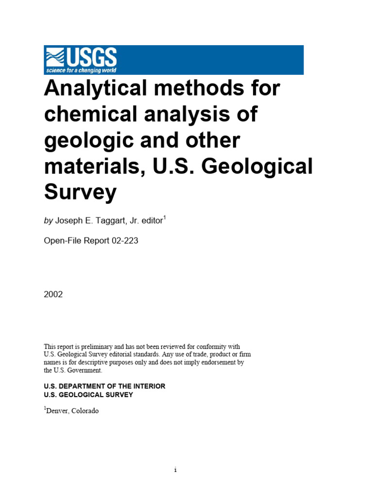 Analytical methods for chemical analysis of geologic and other materials, U.S. Geological Survey ...