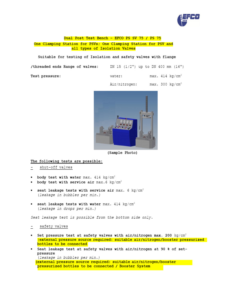 Dual Post Test Bench for Valves | PDF