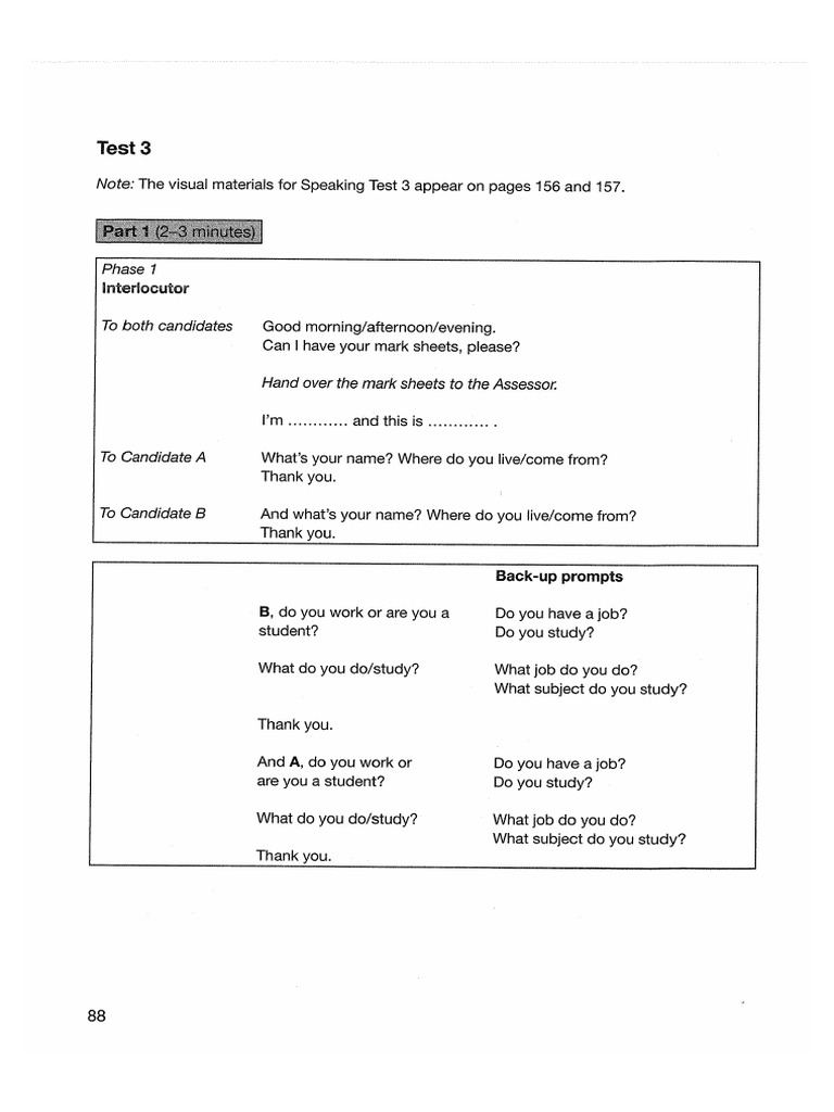 Test 3 - Speaking of B1 Preliminary | PDF