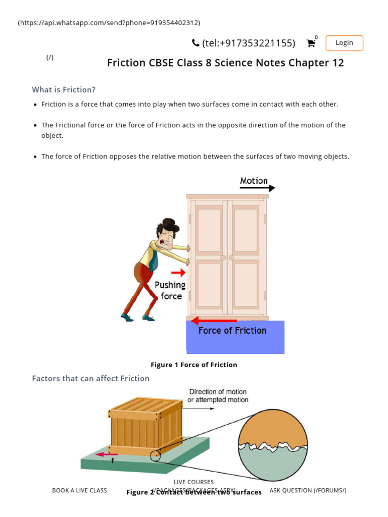 Friction CBSE Class 8 Science Revision Notes - Chapter 12 | PDF ...
