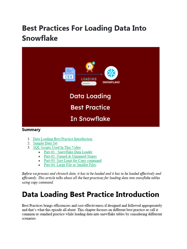 Best Practices For Loading Data Into Snowflake | PDF | Computer File | File Format