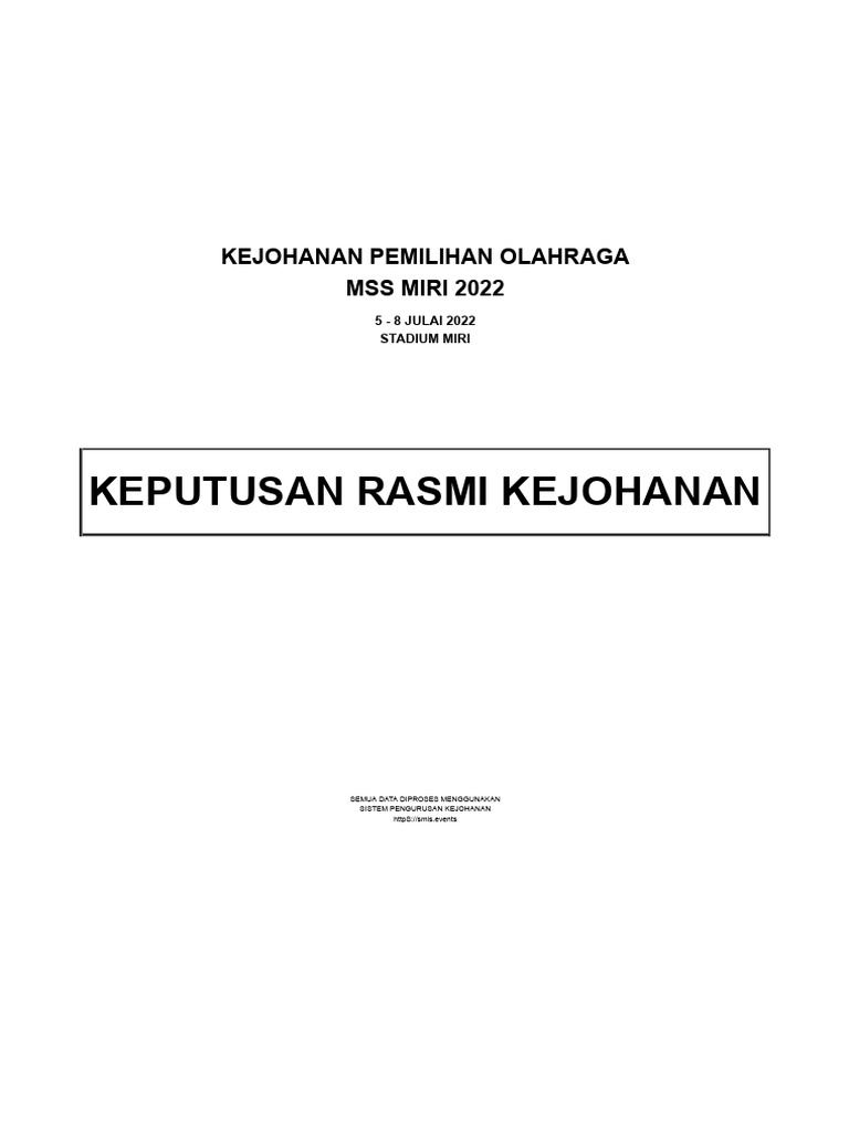 Keputusan Kejohanan Pemilihan Mss Miri 2022 | PDF