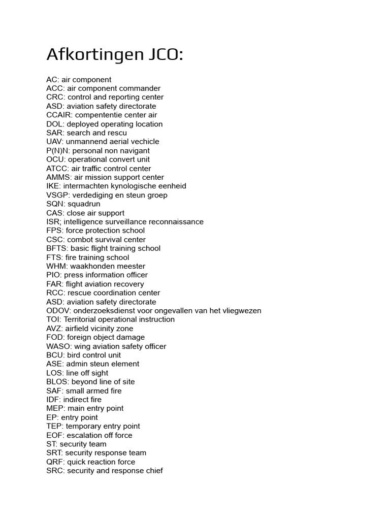 Afkortingen JCO | PDF