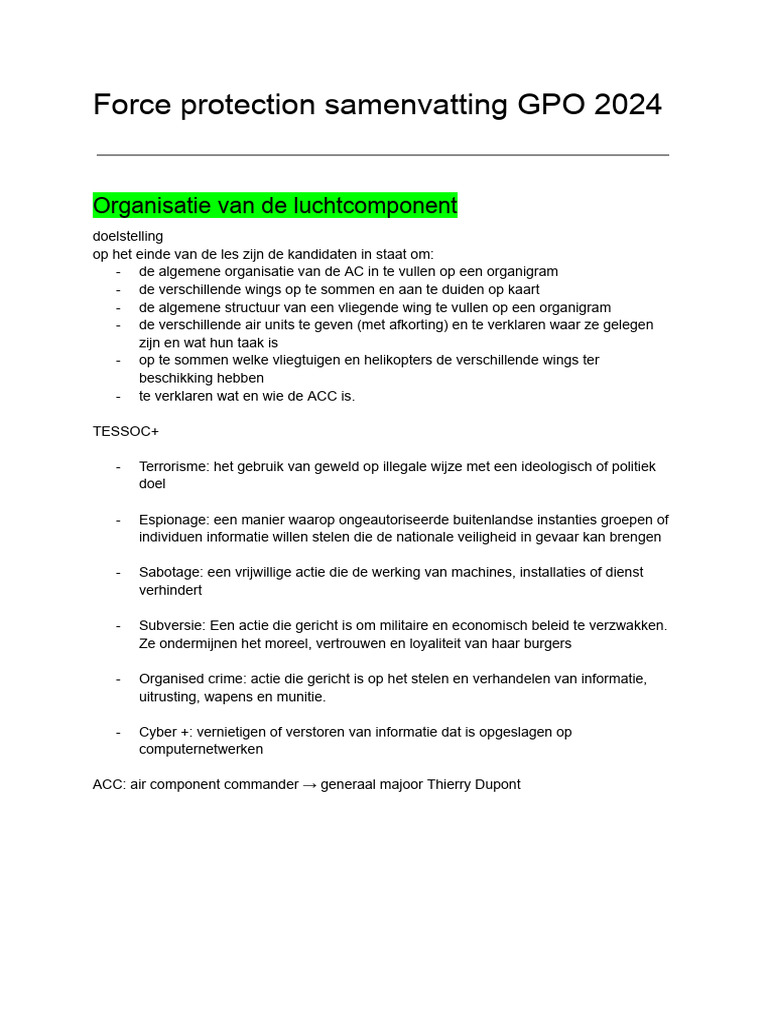Force Protection Samenvatting GPO 2024 | PDF