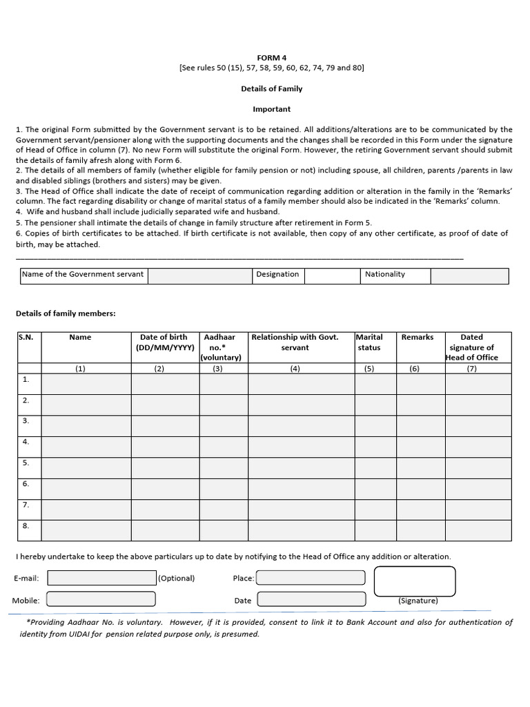 Family Details Form for Government Pension | PDF | Social Institutions