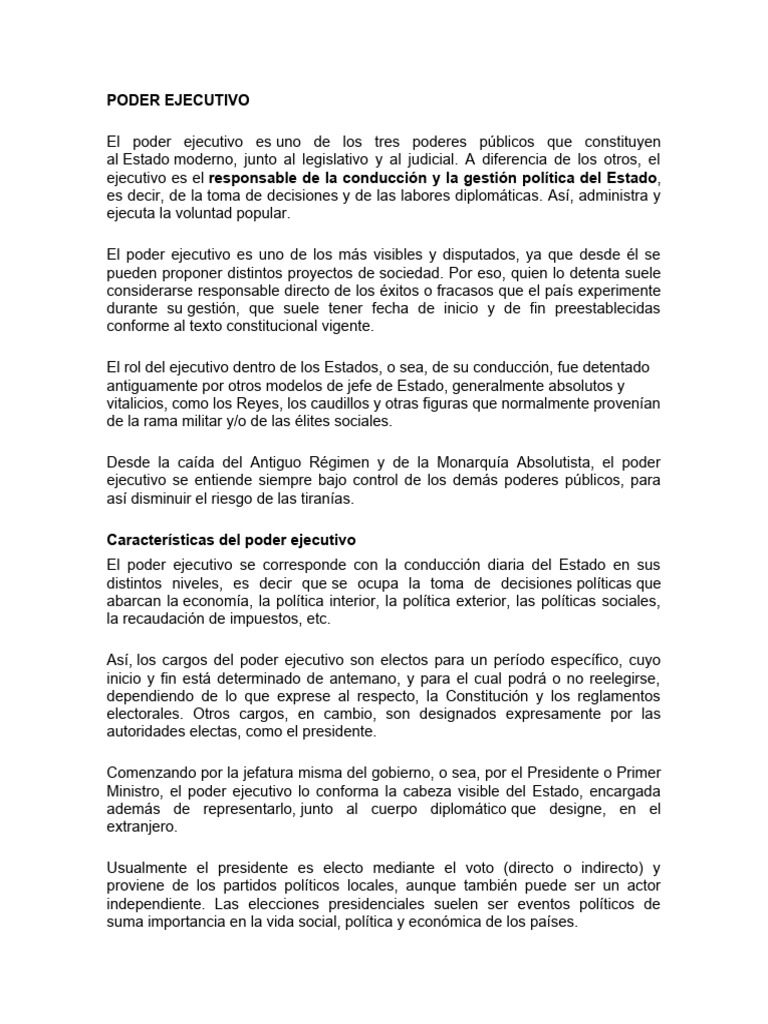 El Poder Ejecutivo Pdf Ejecutivo Gobierno Veto