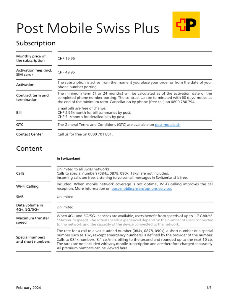 Post Mobile Factsheet Swissplus EN | PDF | Telecommunications